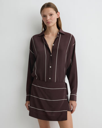 Orta Silk Wrap Mini Dress Mocha Stripe | BONDI BORN® | Dresses